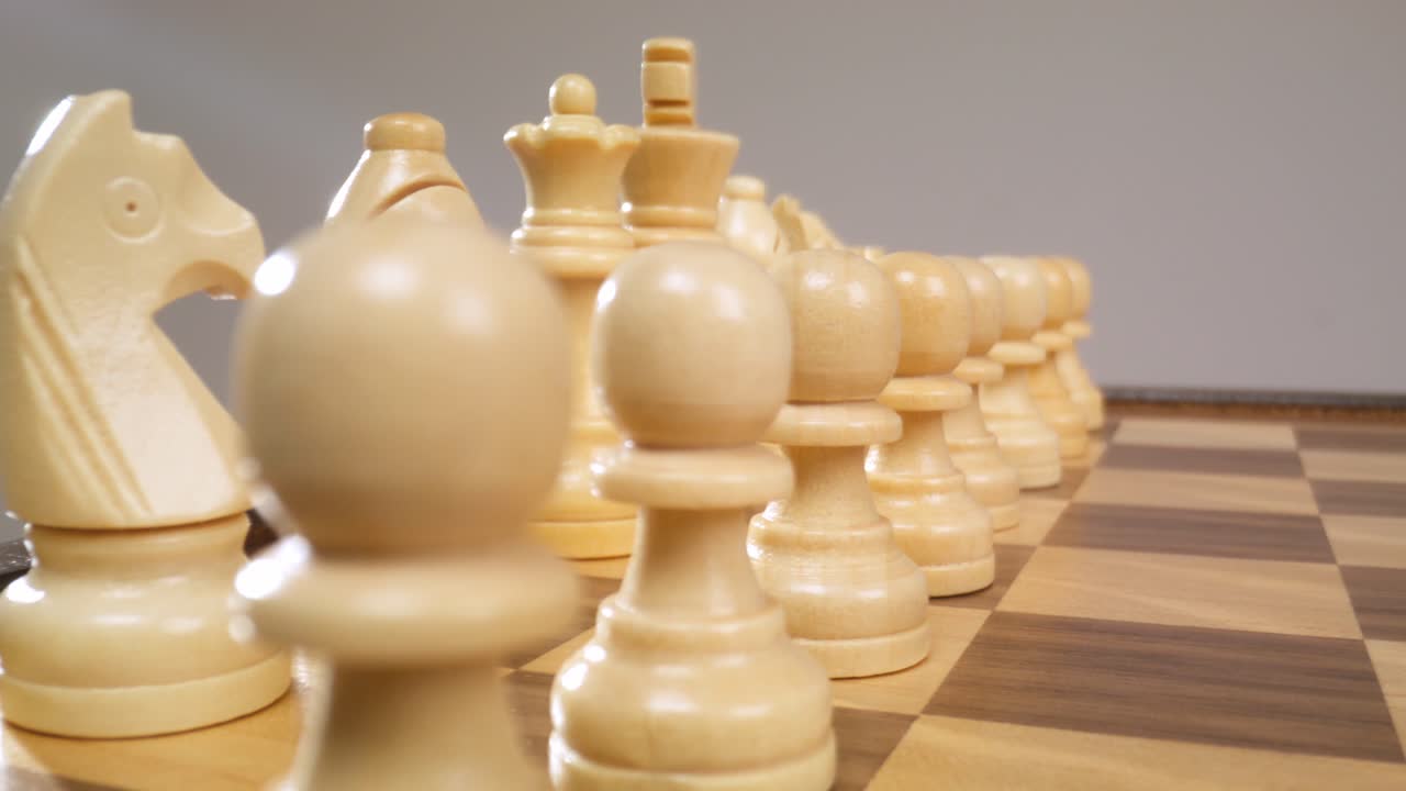 The camera moves along the white pieces of the chess board - Free Stock ...