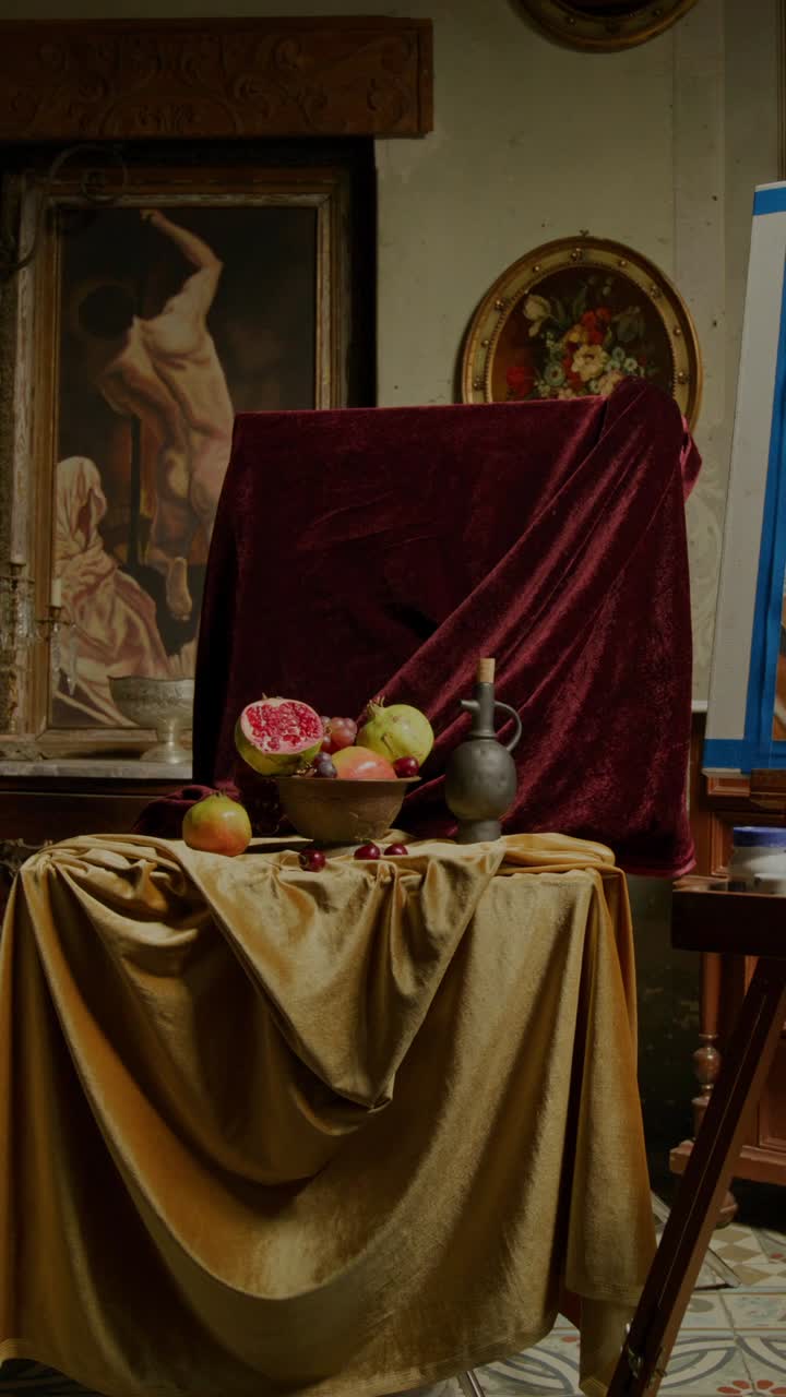 Art studio with still life painting in progress - Free Stock Video