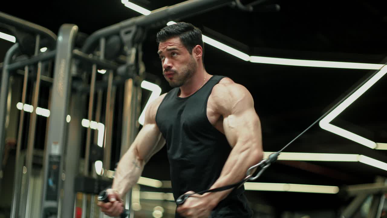 Man performing cable fly exercise in gym. - Free Stock Video