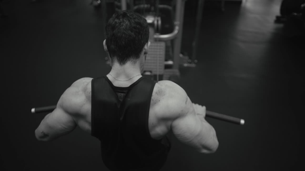Man Working Out on a Lat Pulldown Machine - Free Stock Video