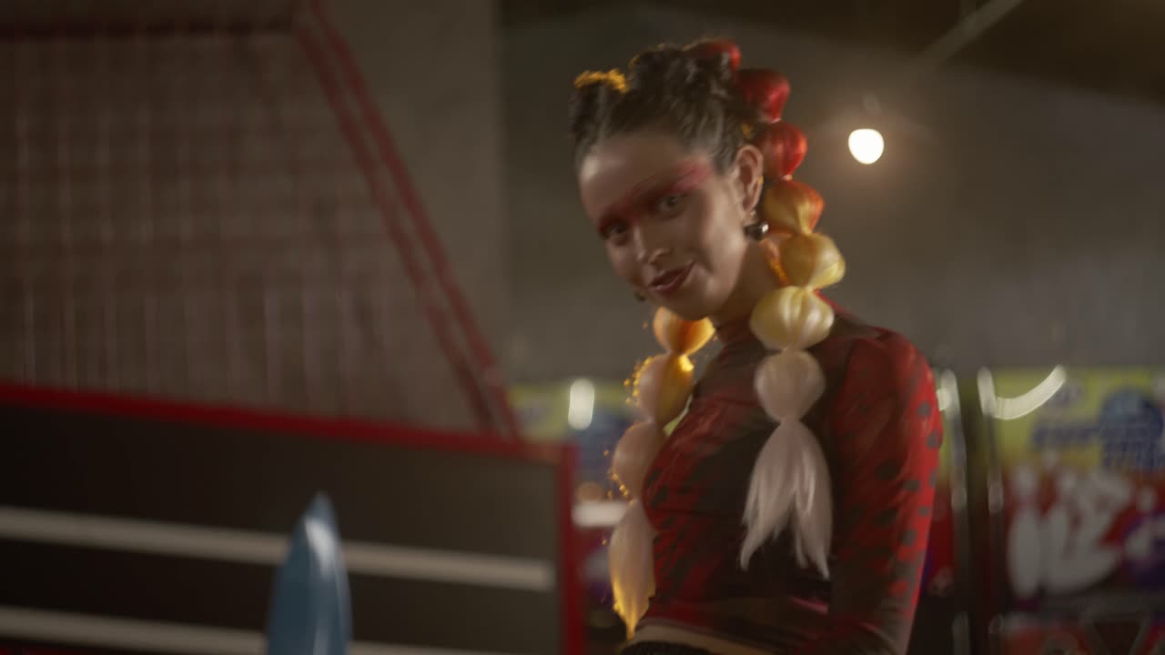 Clown-themed performer in colorful, playful attire - Free Stock Video