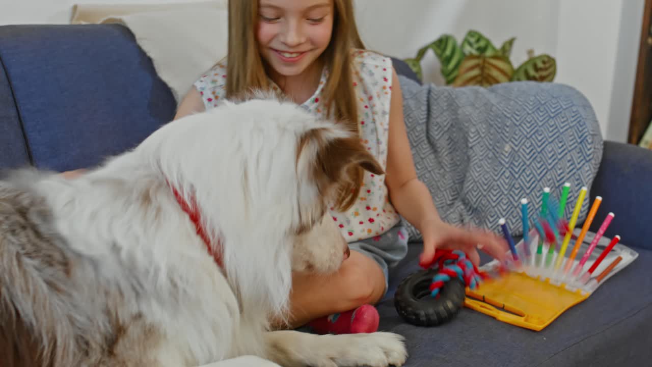 Girl and Dog Chilling at Home - Free Stock Video