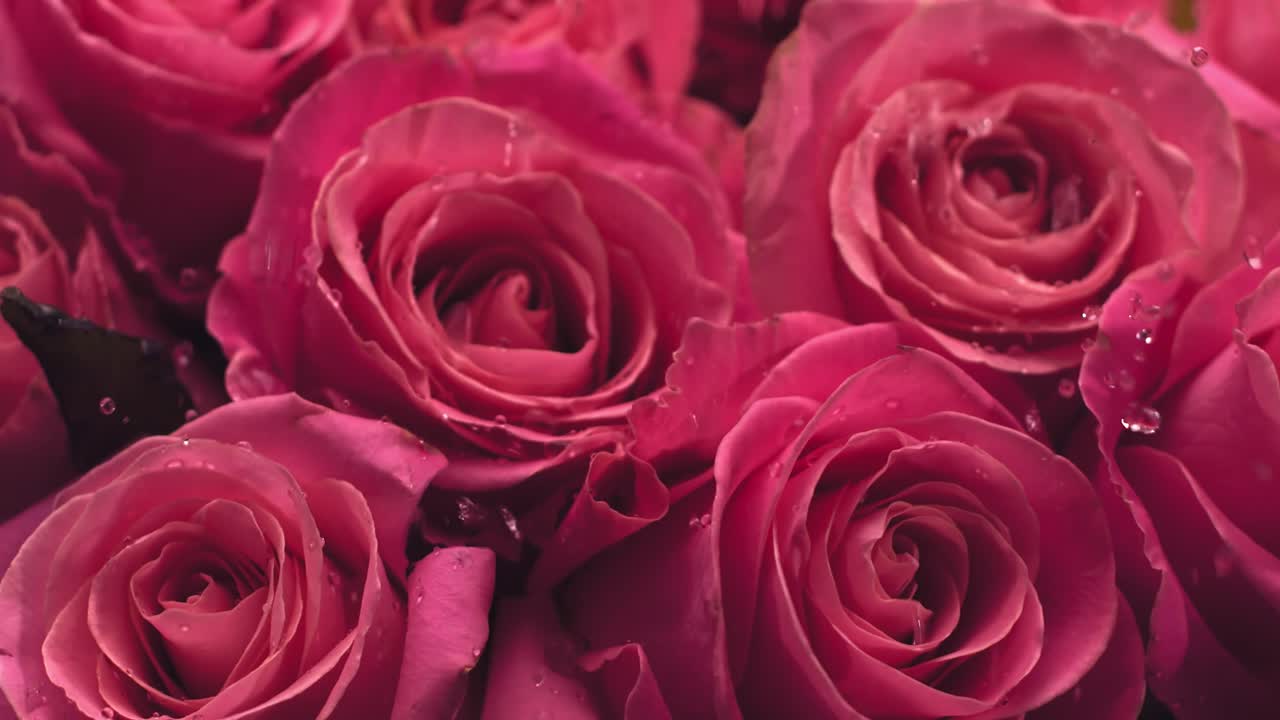Droplets Falling on Blooming Pink Roses - Free Stock Video