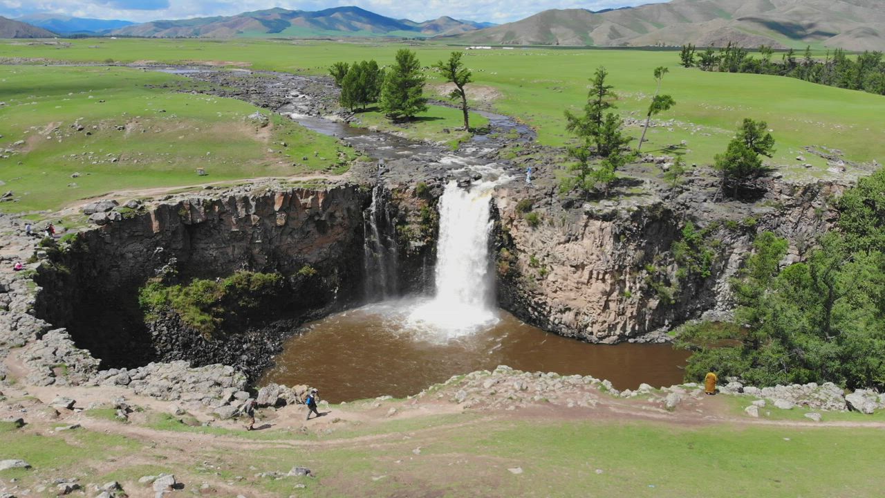 River and waterfall in the plain - Free Stock Video