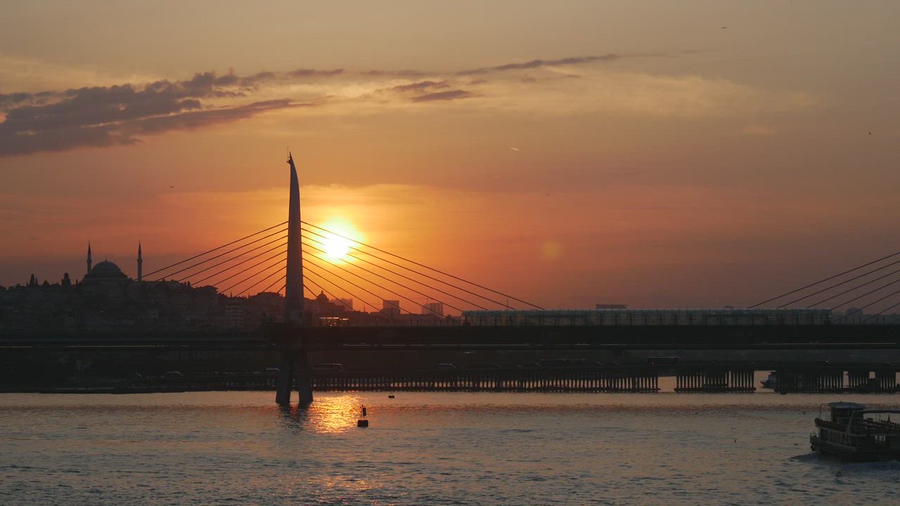 Sunset at the Atatürk Bridge in Istanbul - Free Stock Video