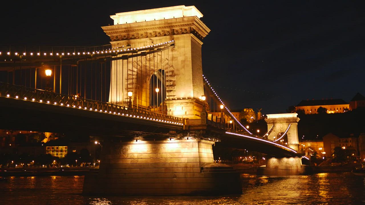 Illuminated bridge at night - Free Stock Video