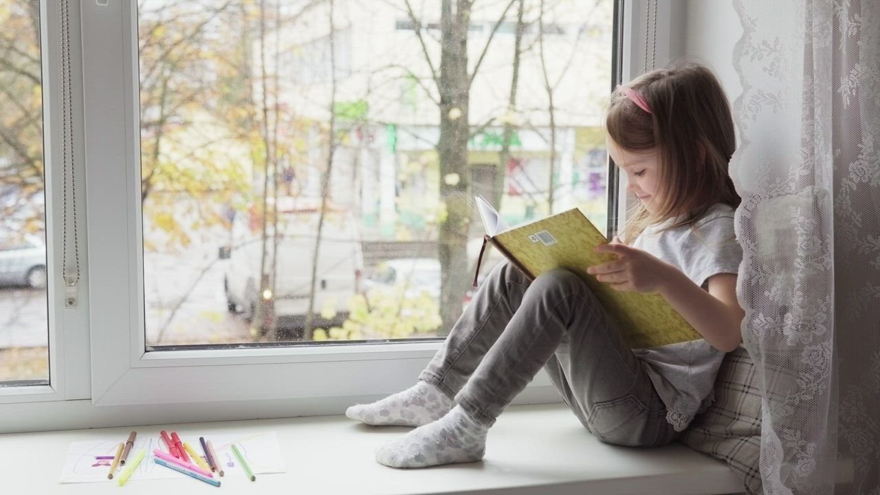Girl reading by the window - Free Stock Video