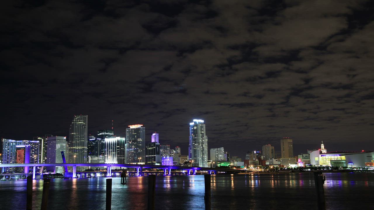 Night lights across Miami - Free Stock Video