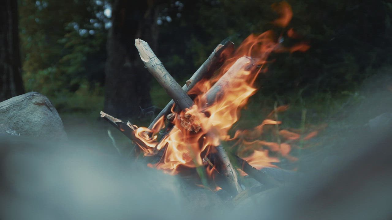 Wood burning in an outdoor fire - Free Stock Video