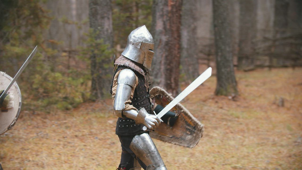 Medieval knights battling in the woods - Free Stock Video