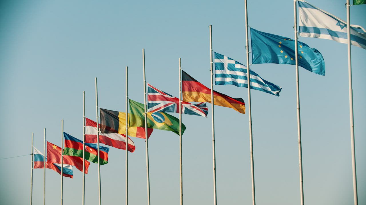 International flags waving in the wind - Free Stock Video