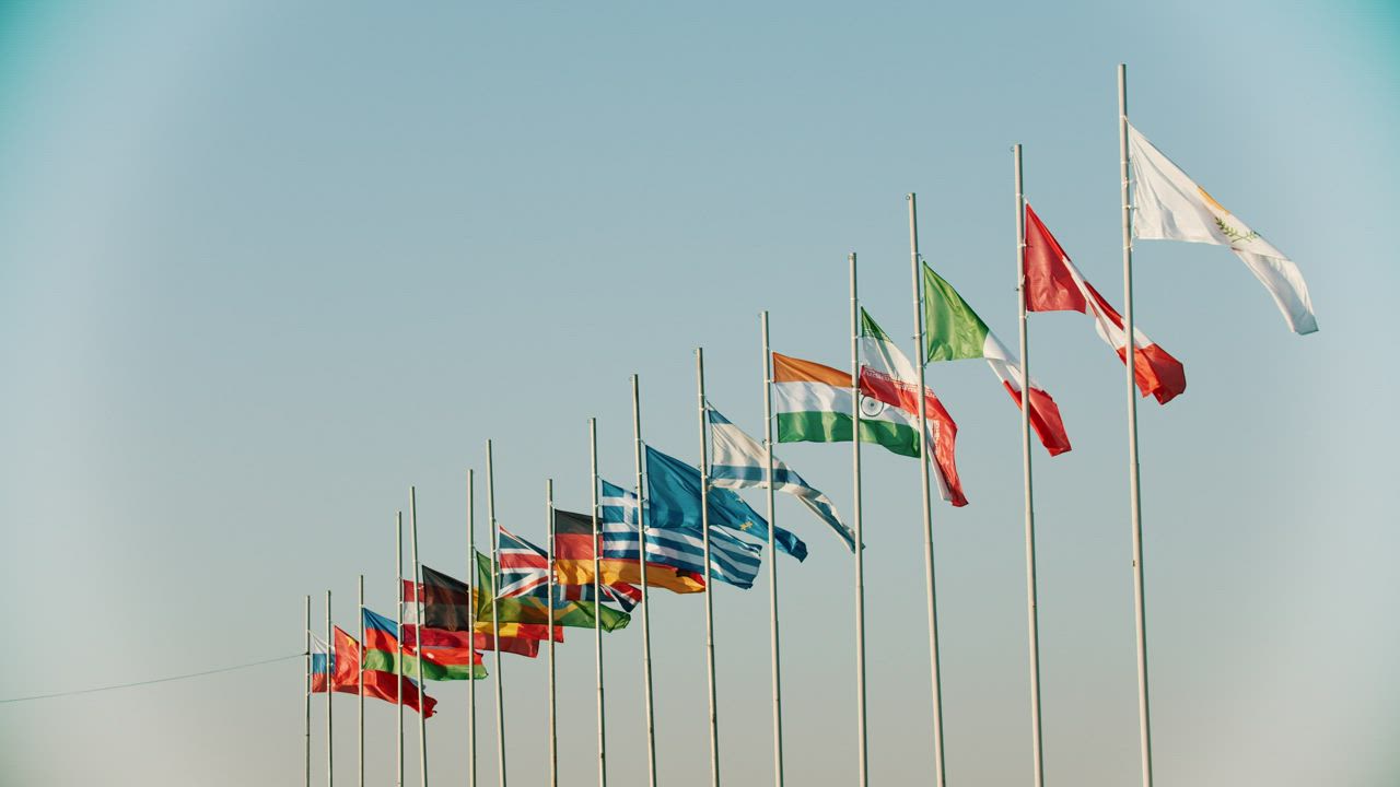 Several international flags waving in the wind - Free Stock Video