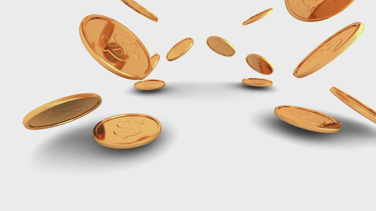 Golden coins falling, 3D Animation - Free Stock Video