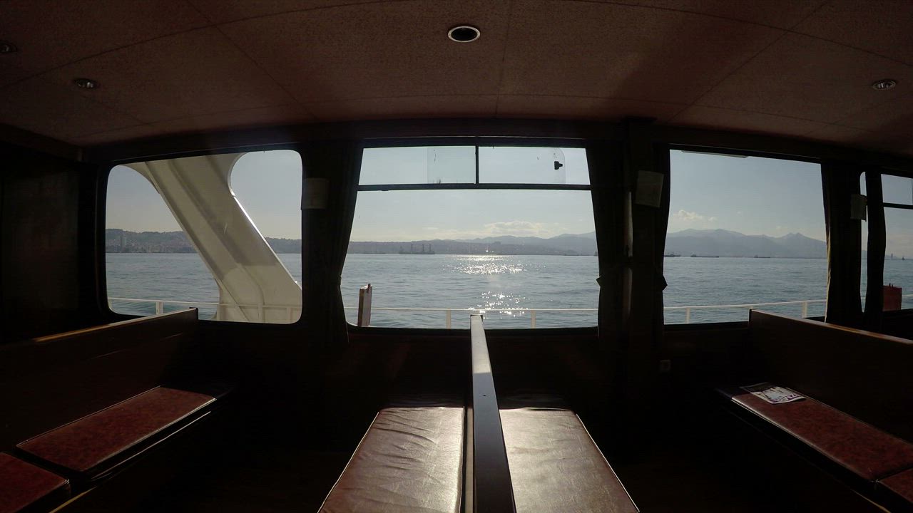 Panoramic view of the sea from inside a ferry - Free Stock Video