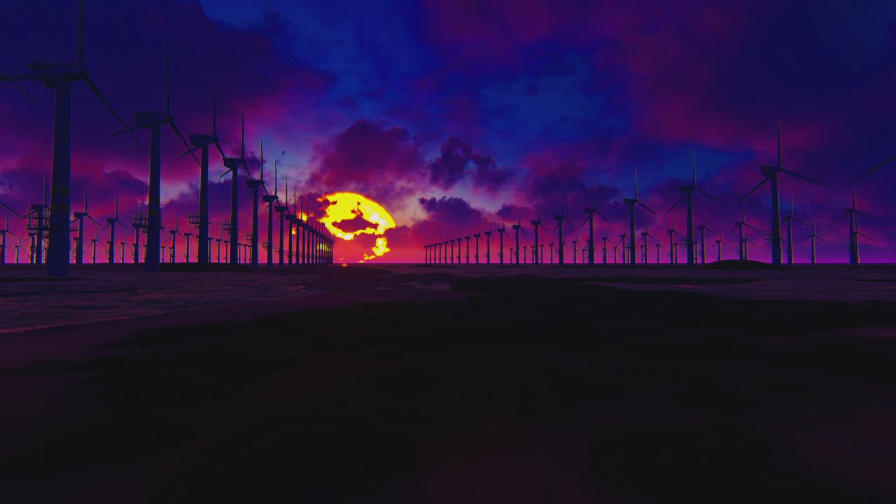 Field of wind turbines on a purple sunset - Free Stock Video