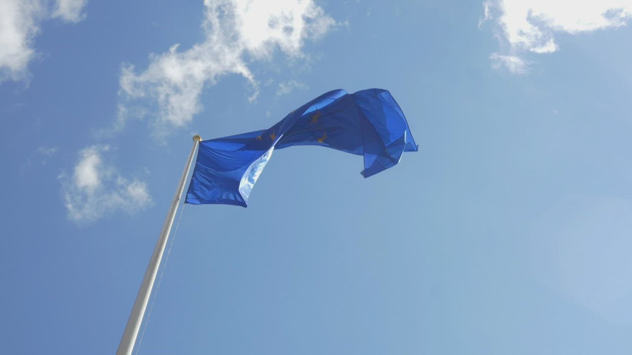 European Union flag waving in the wind - Free Stock Video