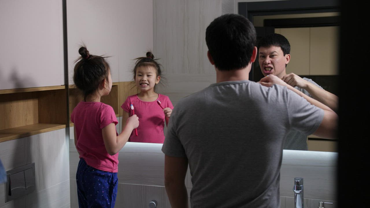 Morning routine in the bathroom - Free Stock Video