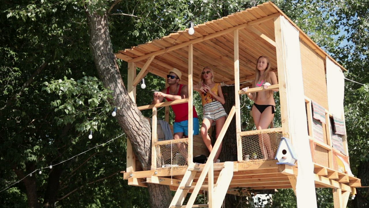 Group of friends in a treehouse - Free Stock Video