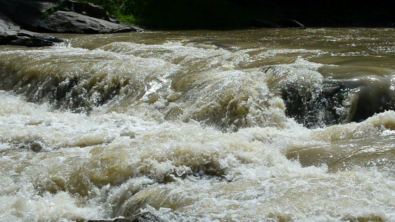 Rainfall creating a river surge - Free Stock Video