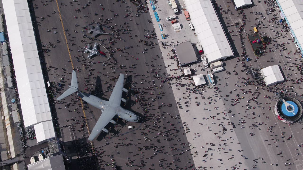 Military aircraft at an aviation display - Free Stock Video
