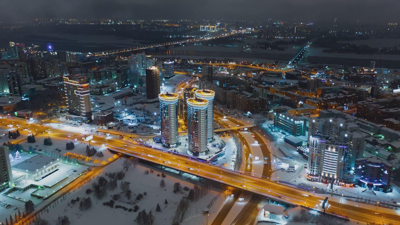 Aerial night timelapse of Russian city - Free Stock Video