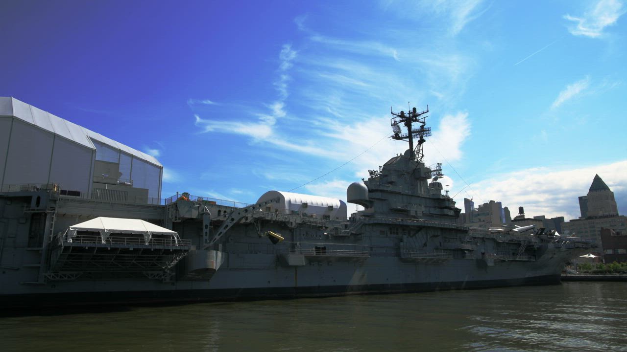 The USS Intrepid in port - Free Stock Video