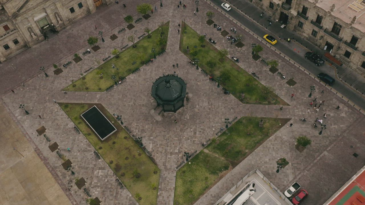 Downtown plaza, aerial view - Free Stock Video