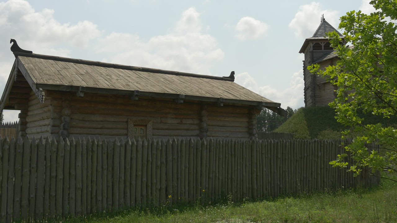 Wooden ancient house in a fortress - Free Stock Video
