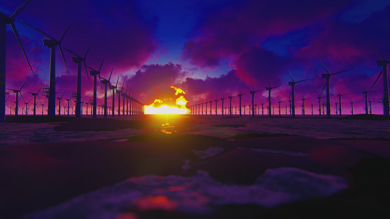 Field of wind turbines during sunset - Free Stock Video