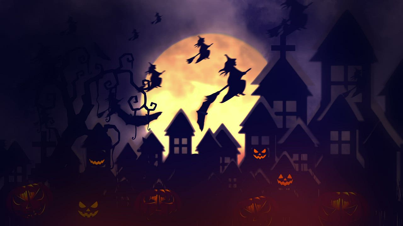 2D animation of witches flying on Halloween - Free Stock Video