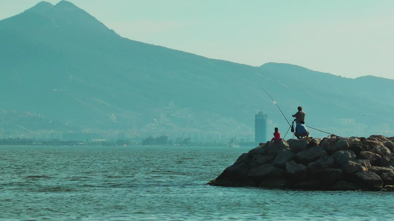 People fishing at the seashore - Free Stock Video