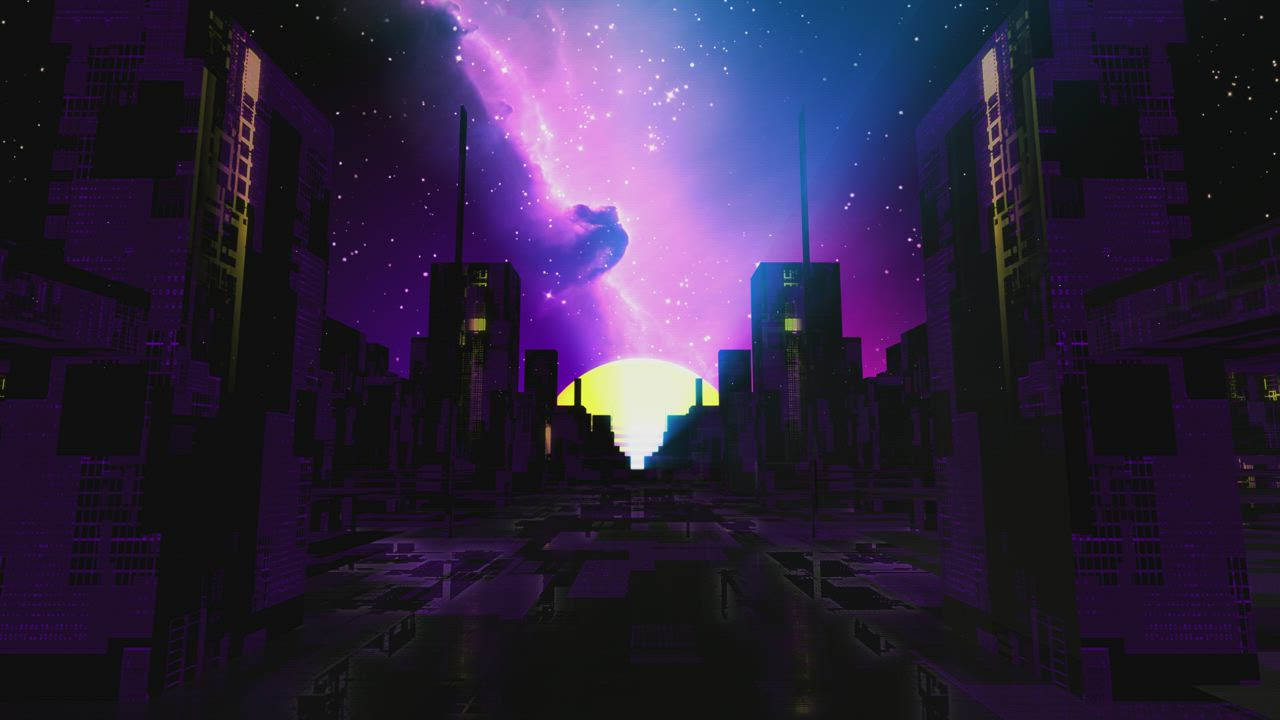 Cyberpunk virtual city at night with galaxy in the background - Free ...
