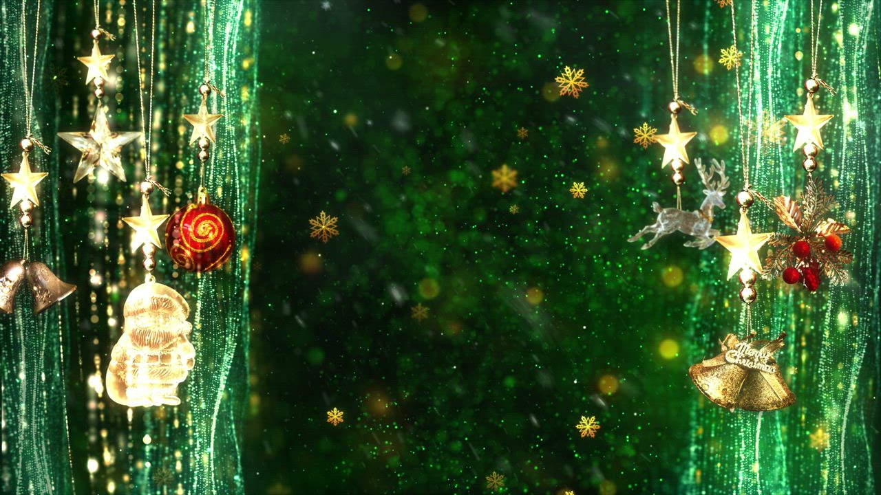 Christmas decorations on green background with golden snowflakes - Free ...