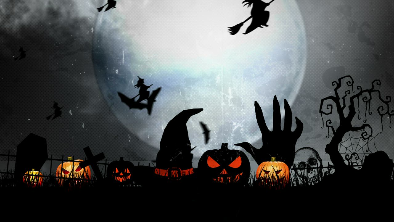 Halloween 2D animation on the cemetery at night - Free Stock Video
