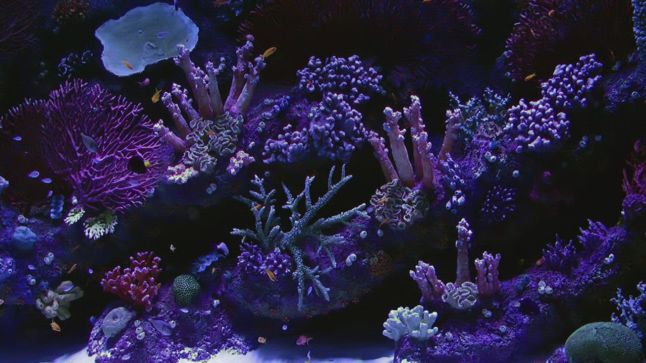 Beautiful aquarium in purple tones with small fish - Free Stock Video