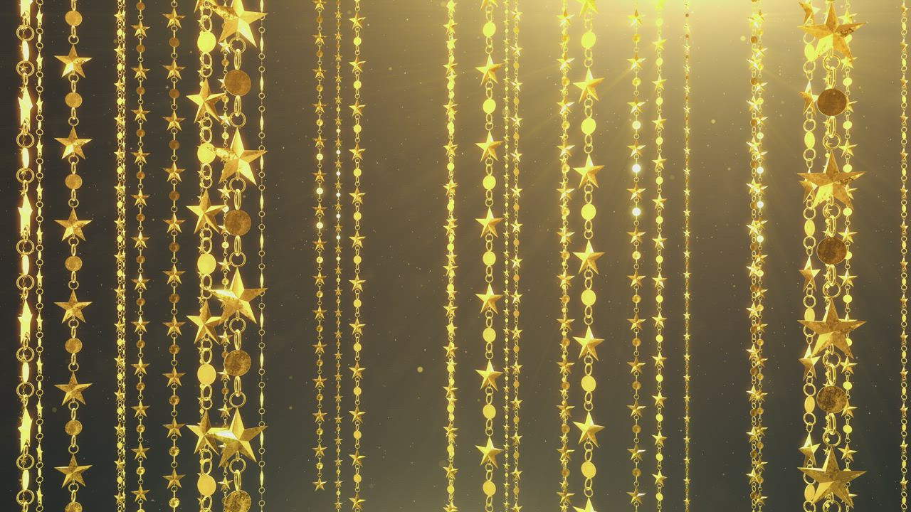 Hanging golden stars, 3D animation - Free Stock Video