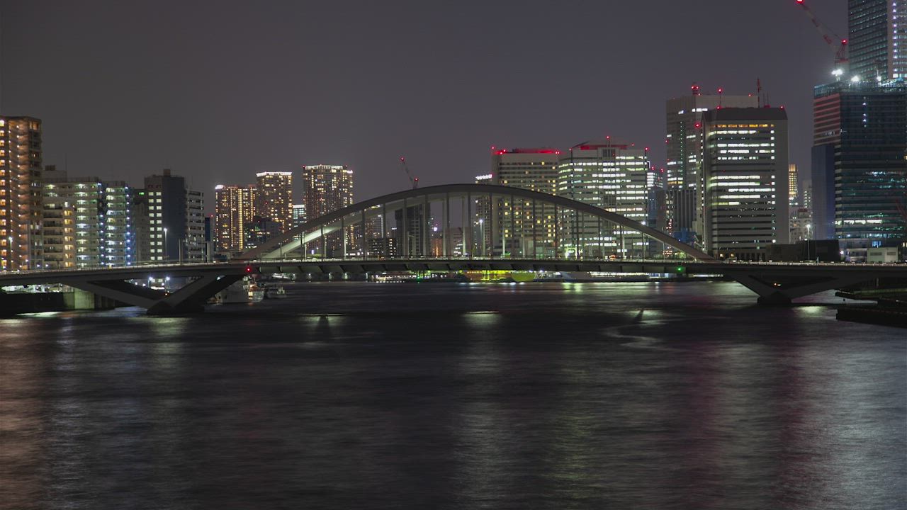 Tokyo bridge and water transport at night - Free Stock Video