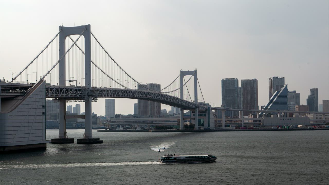 Tokyo bridge with traffic and river time lapse - Free Stock Video