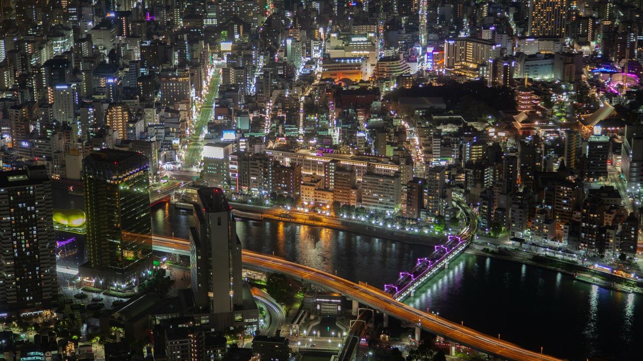 Aerial view of Tokyo city lights at night - Free Stock Video