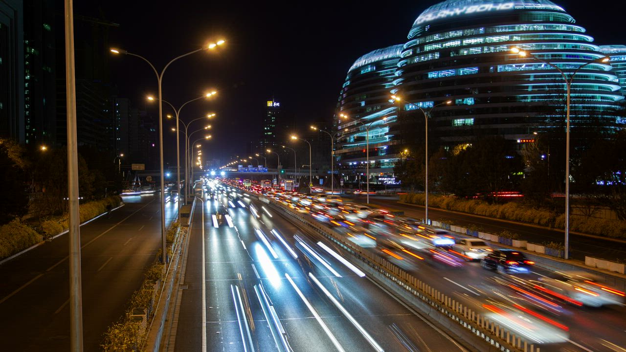 Beijing city highway with traffic and buildings - Free Stock Video