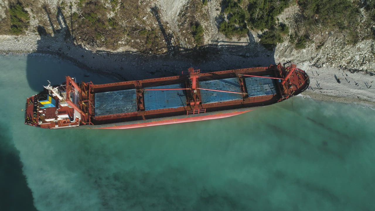 Tanker left to rust on the coast - Free Stock Video