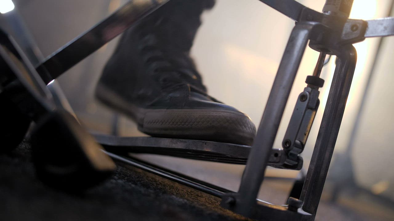 Drummer using a foot pedal - Free Stock Video