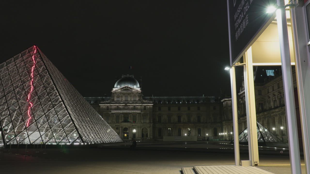 The Louvre at night - Free Stock Video
