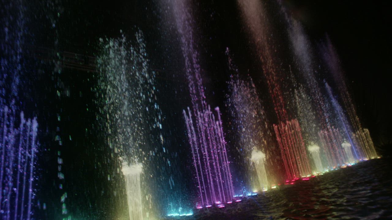 Colorful water fountain display - Free Stock Video