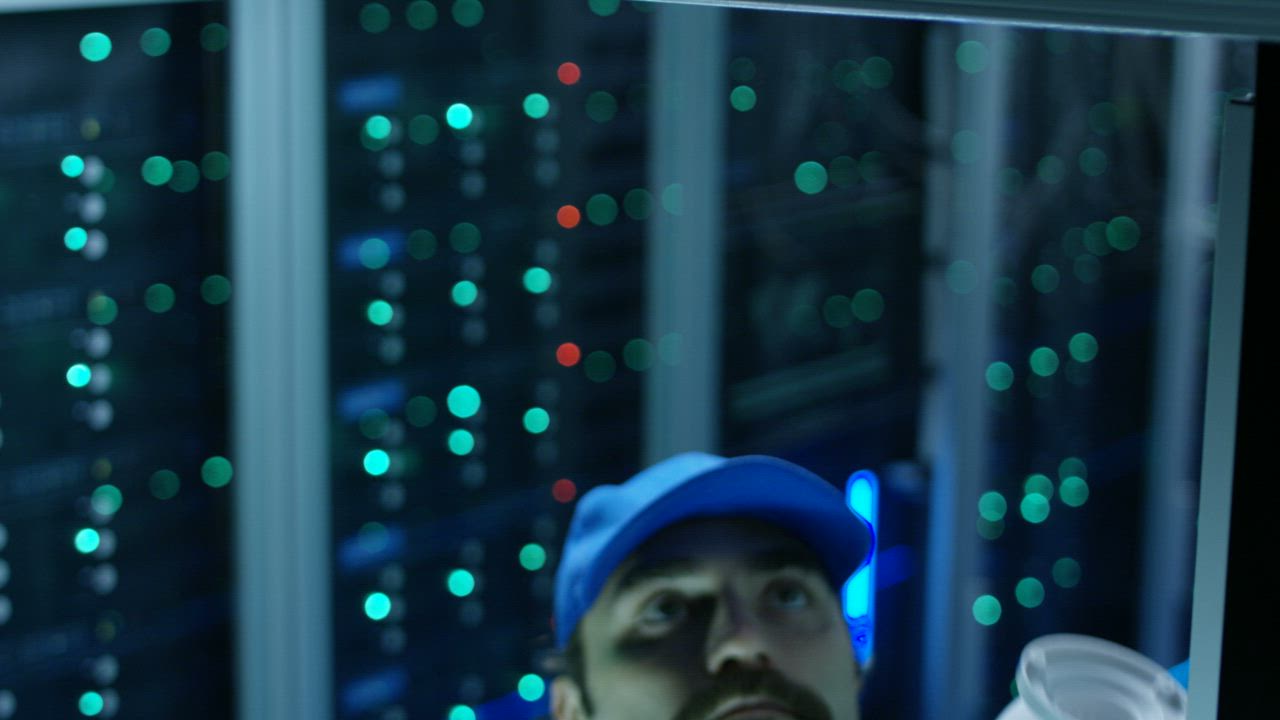Installing a security camera in data center - Free Stock Video
