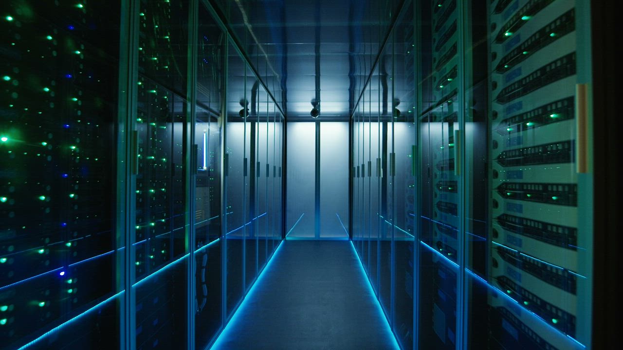 Long hallway in data center - Free Stock Video
