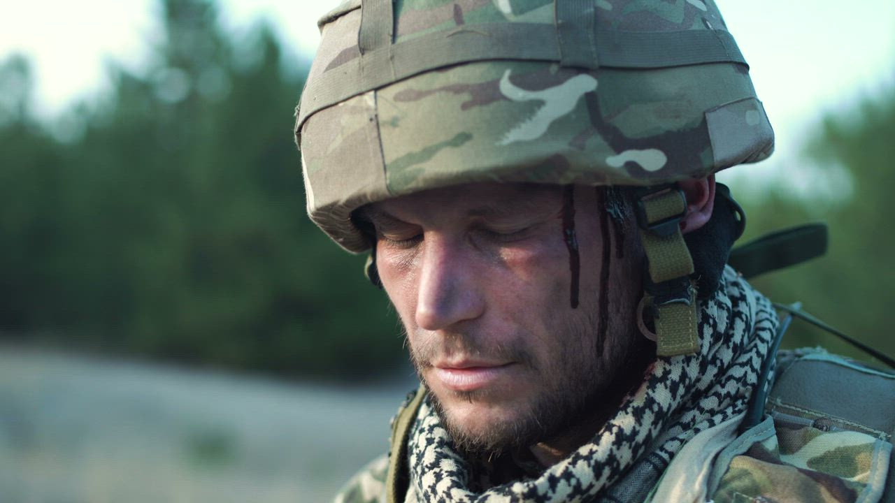 A wounded soldier portrait - Free Stock Video