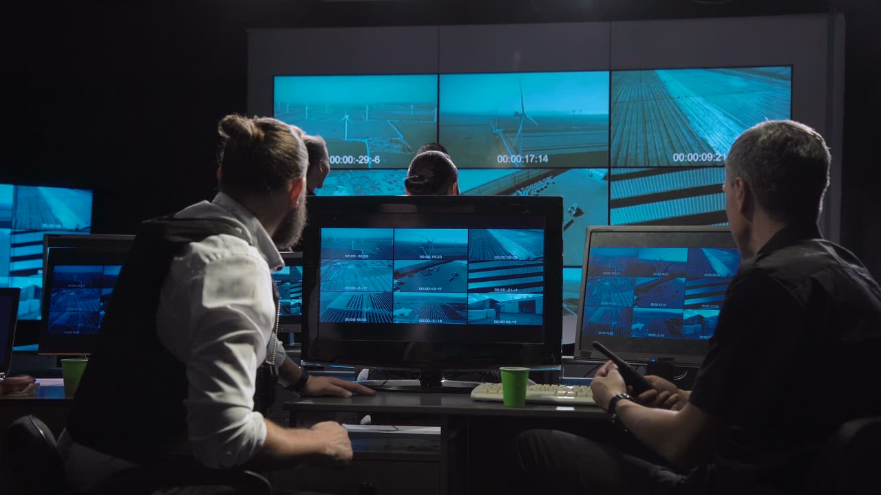 Security camera crew working in control Center - Free Stock Video