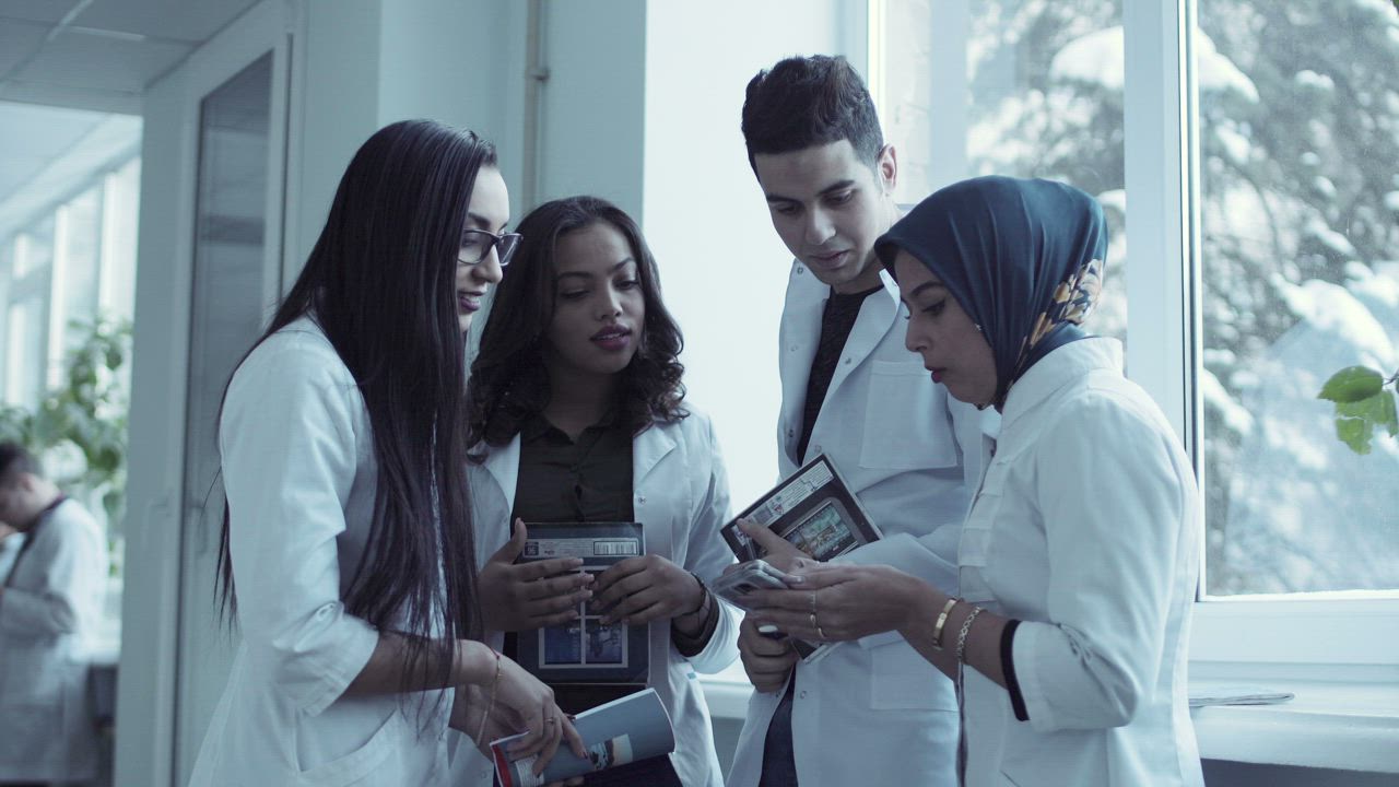 College medical students talking - Free Stock Video