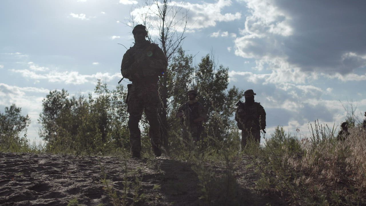 Soldiers walking and posing outdoors - Free Stock Video